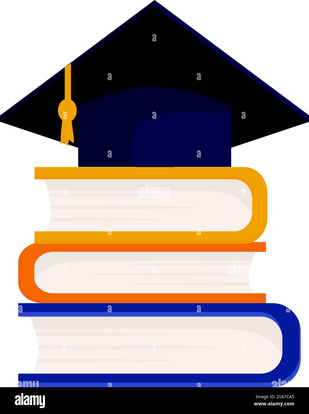 Graduation cap perched atop a stack of books representing the ...