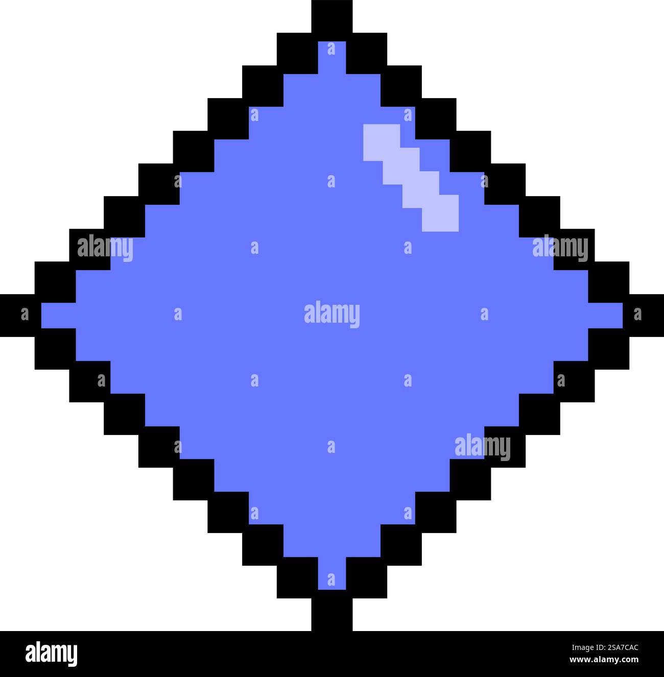 Simple blue pixel art diamond shape with a highlight, shining bright ...