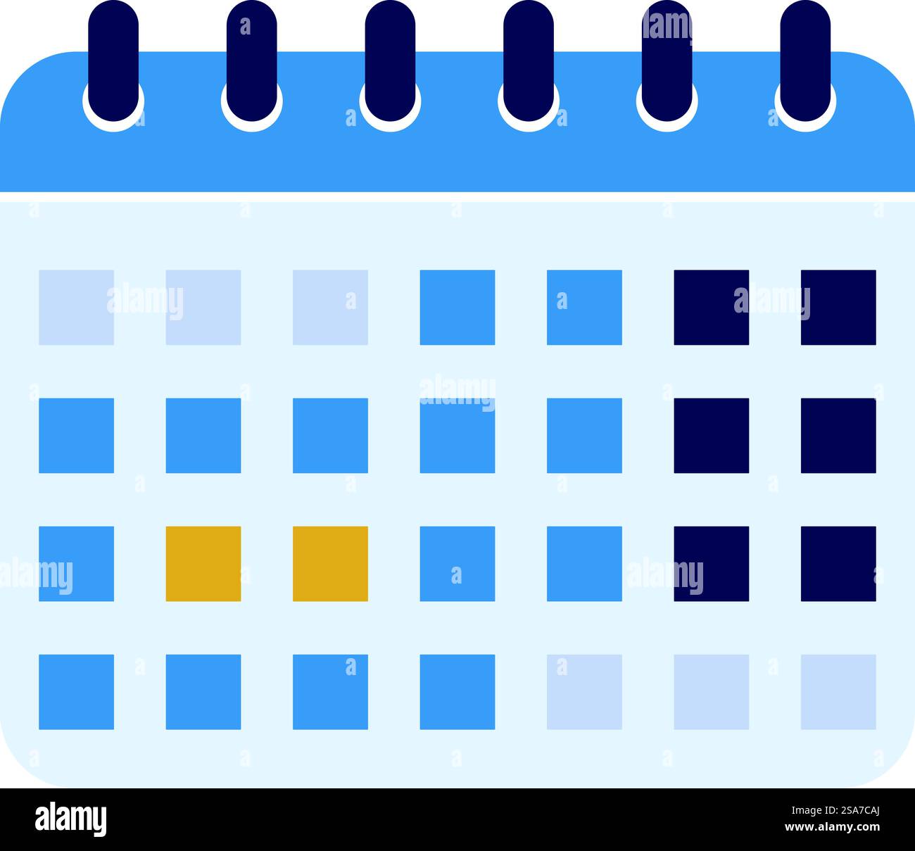 Blue calendar page showing multiple dates with two highlighted in gold ...