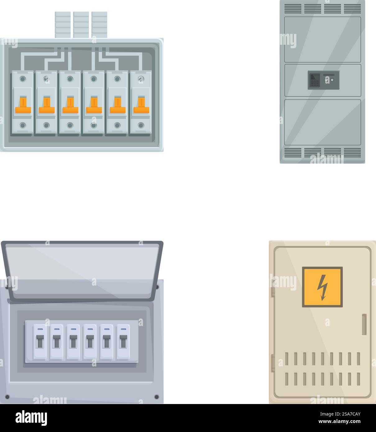 Array of modern electrical panels and circuit breakers, detailed in ...