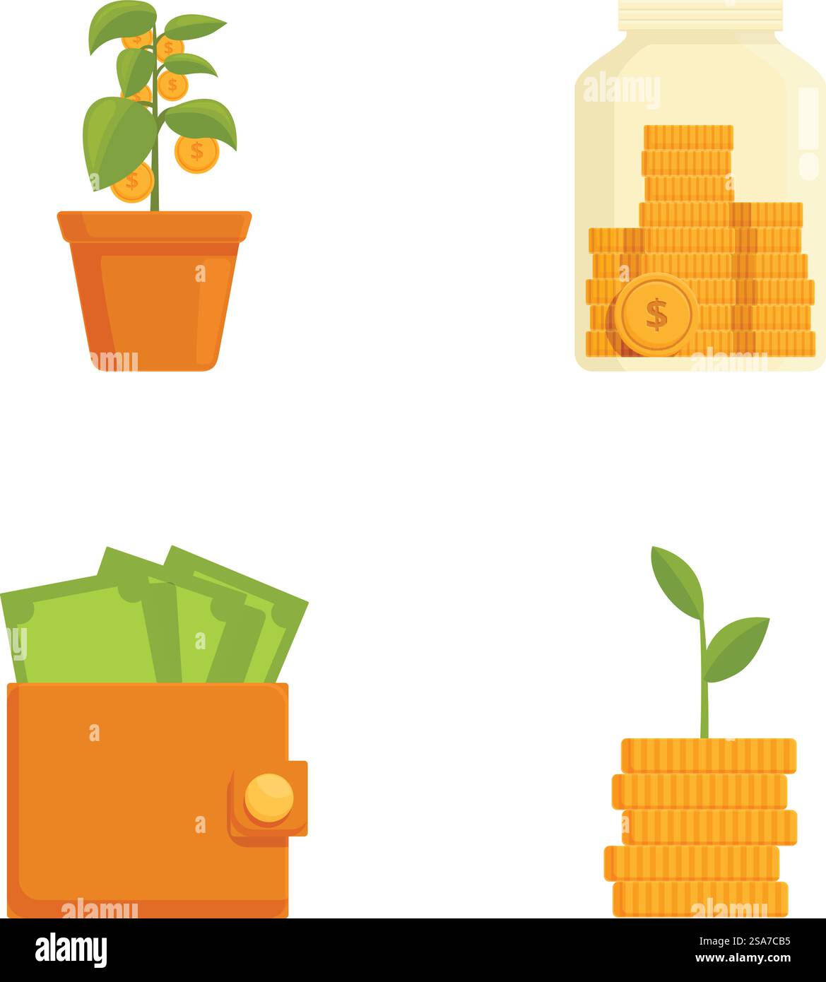 Set of four icons representing financial growth and investment with ...
