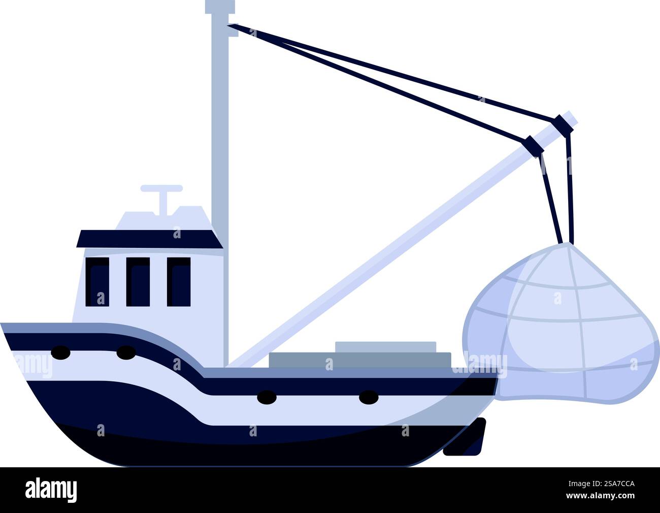 Fishing boat is pulling up a full net after a successful day at sea ...
