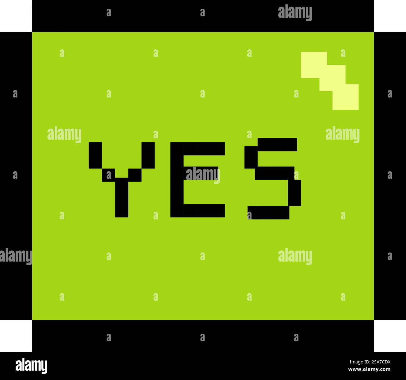 Pixel art illustration showing the word yes on a green digital screen ...