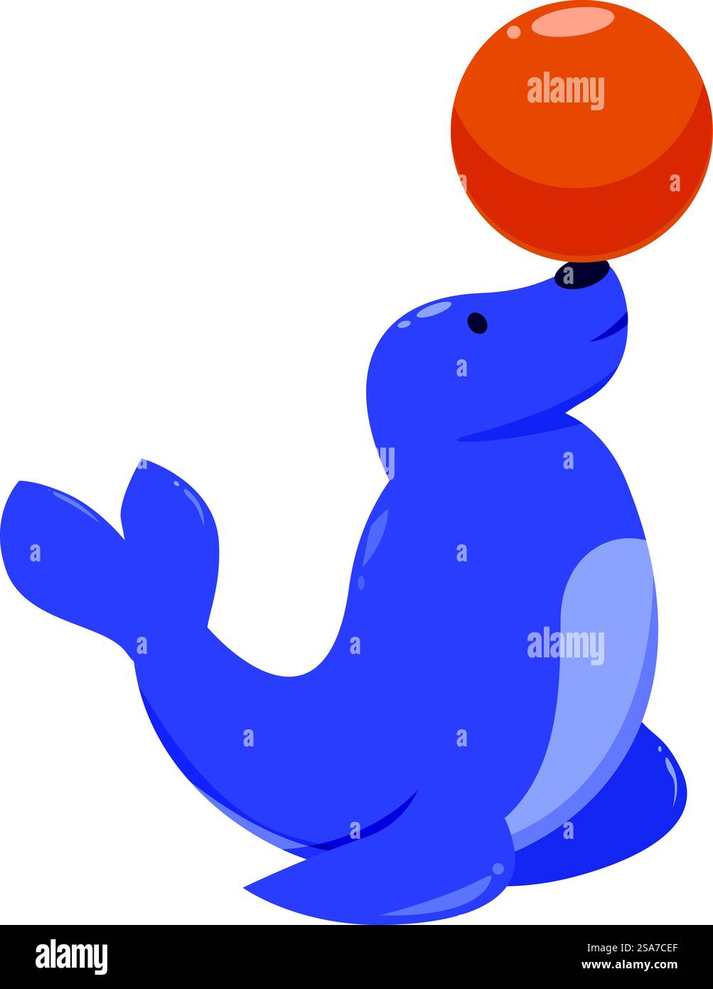 Blue circus seal balancing orange ball on its nose. Circus seal ...