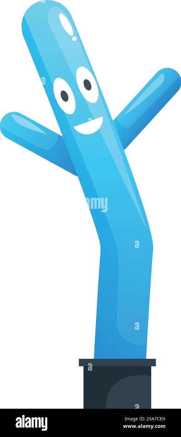 Inflatable tube man is waving its arms and smiling. Blue inflatable ...
