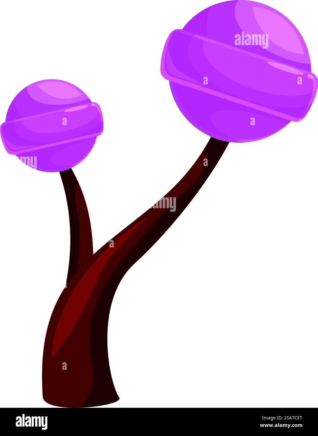 Fantasy tree growing round pink lollipops with white stripes. Fantasy ...