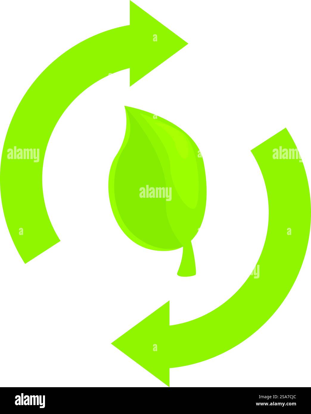 Green arrows rotating around a green leaf, a concept for recycling and ...