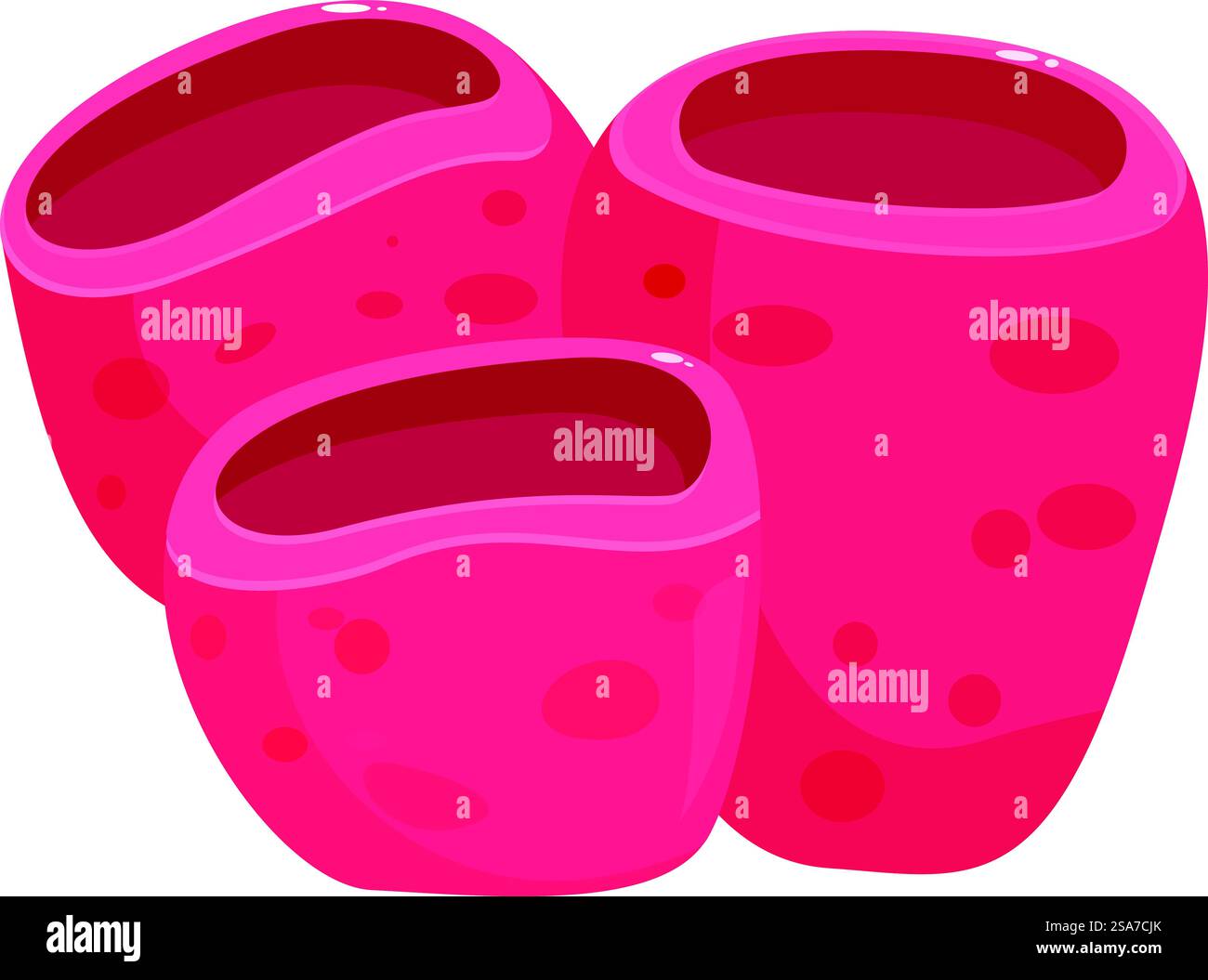 Three pink tube sponges growing closely together, a colorful ...