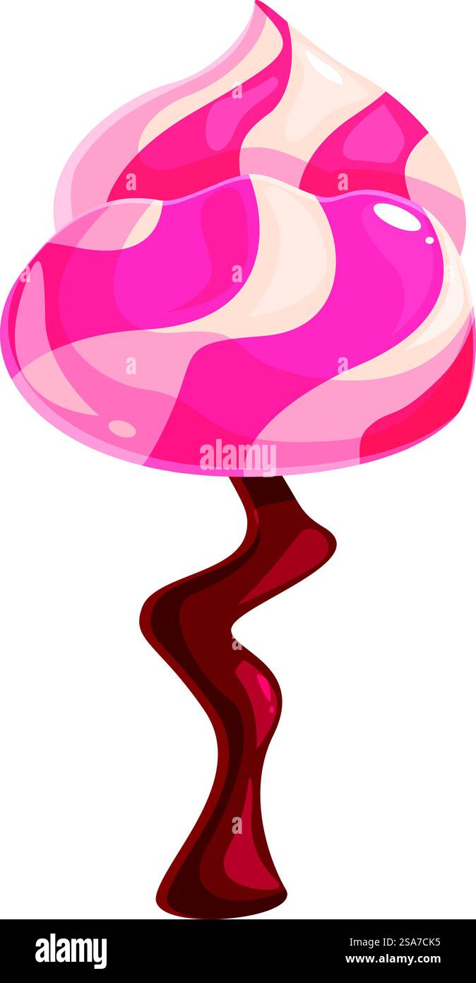 Candy tree with a pink and white swirled top is growing in a fantasy ...