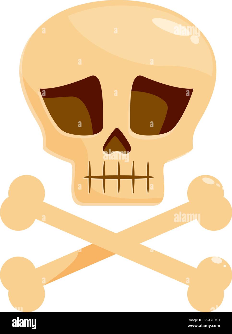 Cartoon skull and crossbones is posing with a sad expression. Sad ...