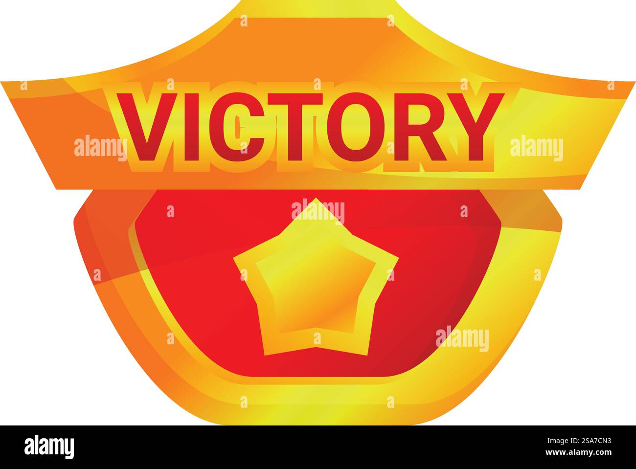 Golden victory sign with red ribbon for competition, celebrating ...