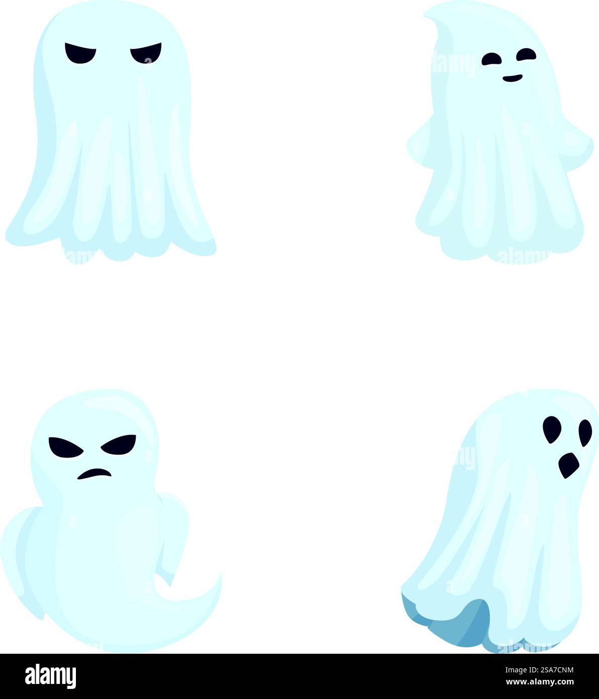 Collection of cute cartoon ghost characters with friendly and spooky ...