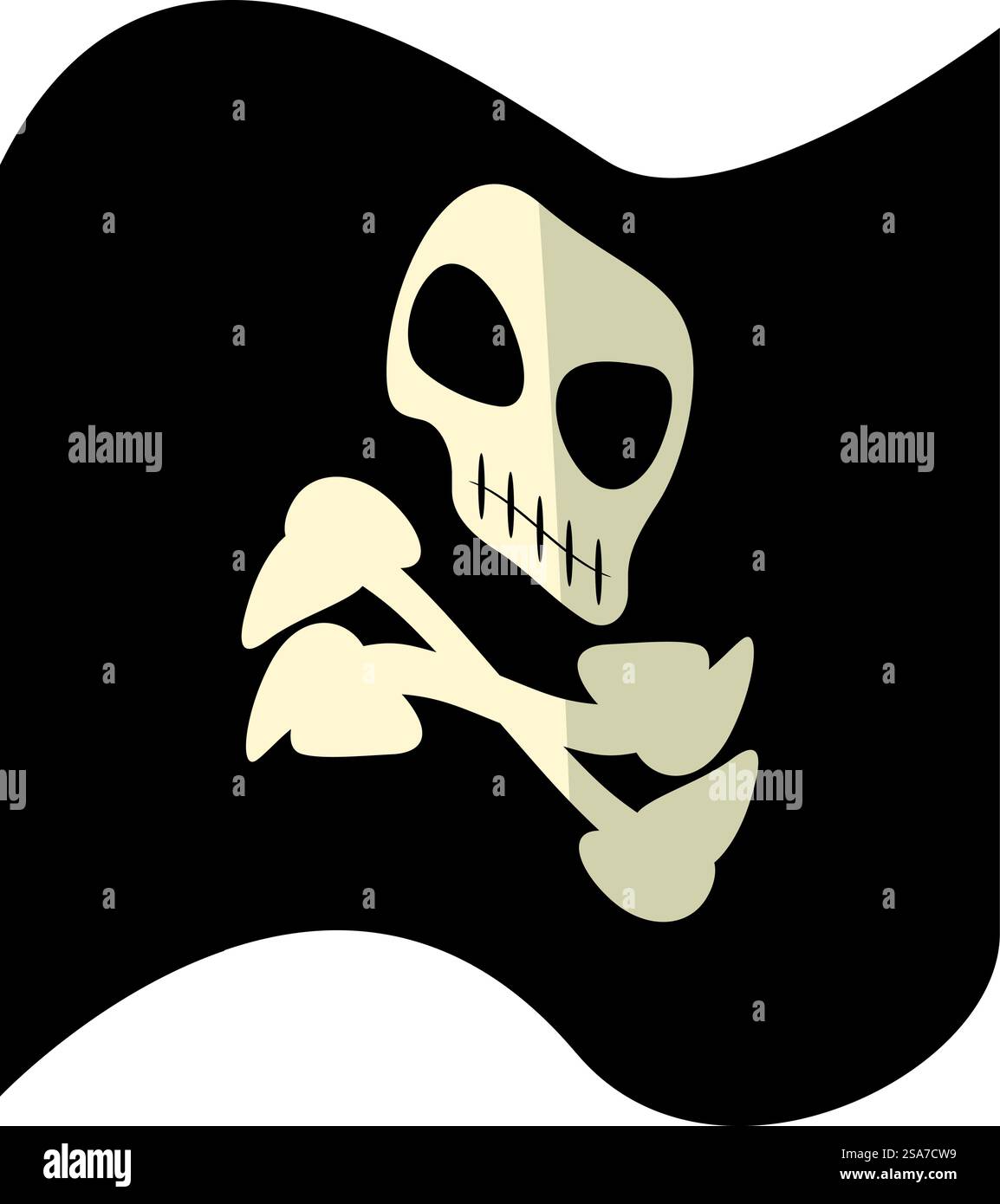 Black pirate flag waving, with skull and crossbones illustration ...