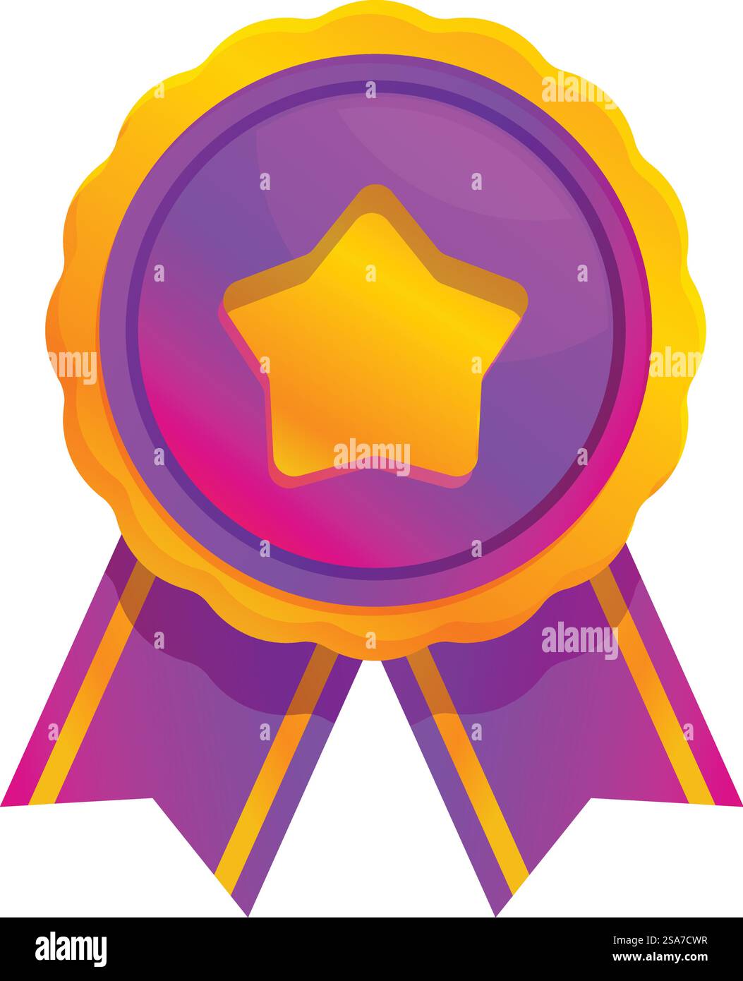 Vibrant purple award ribbon is adorned with a prominent gold star ...