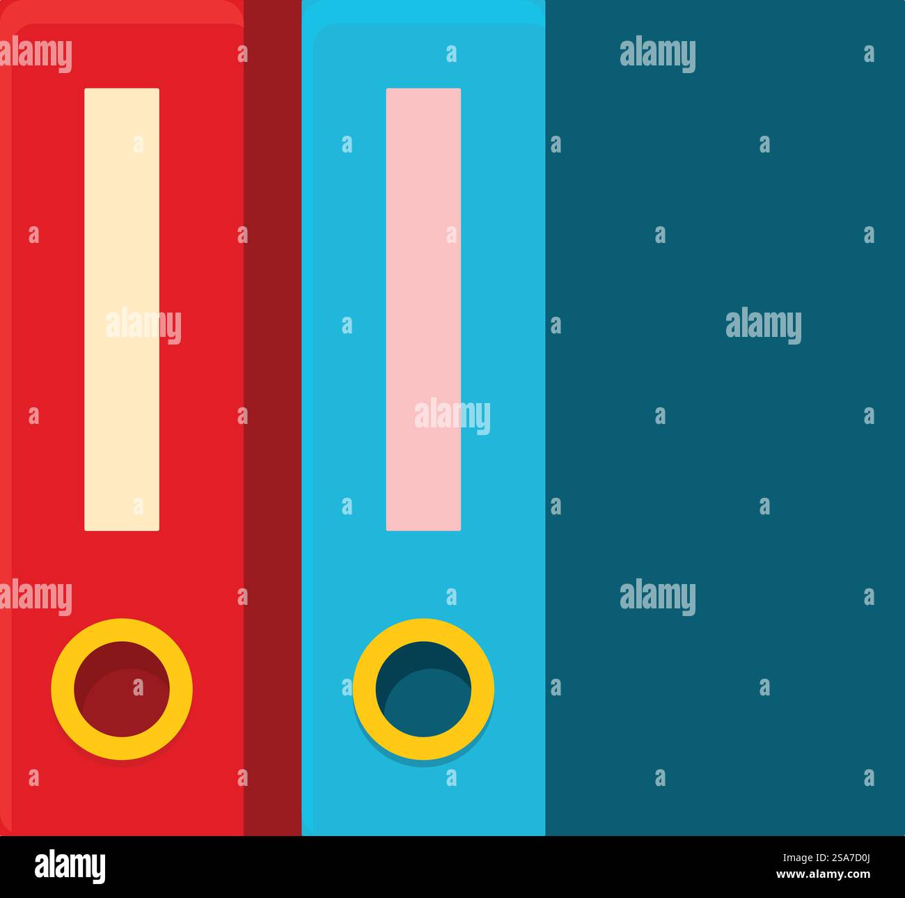 Two colorful office binders are standing on the desk, suggesting an ...