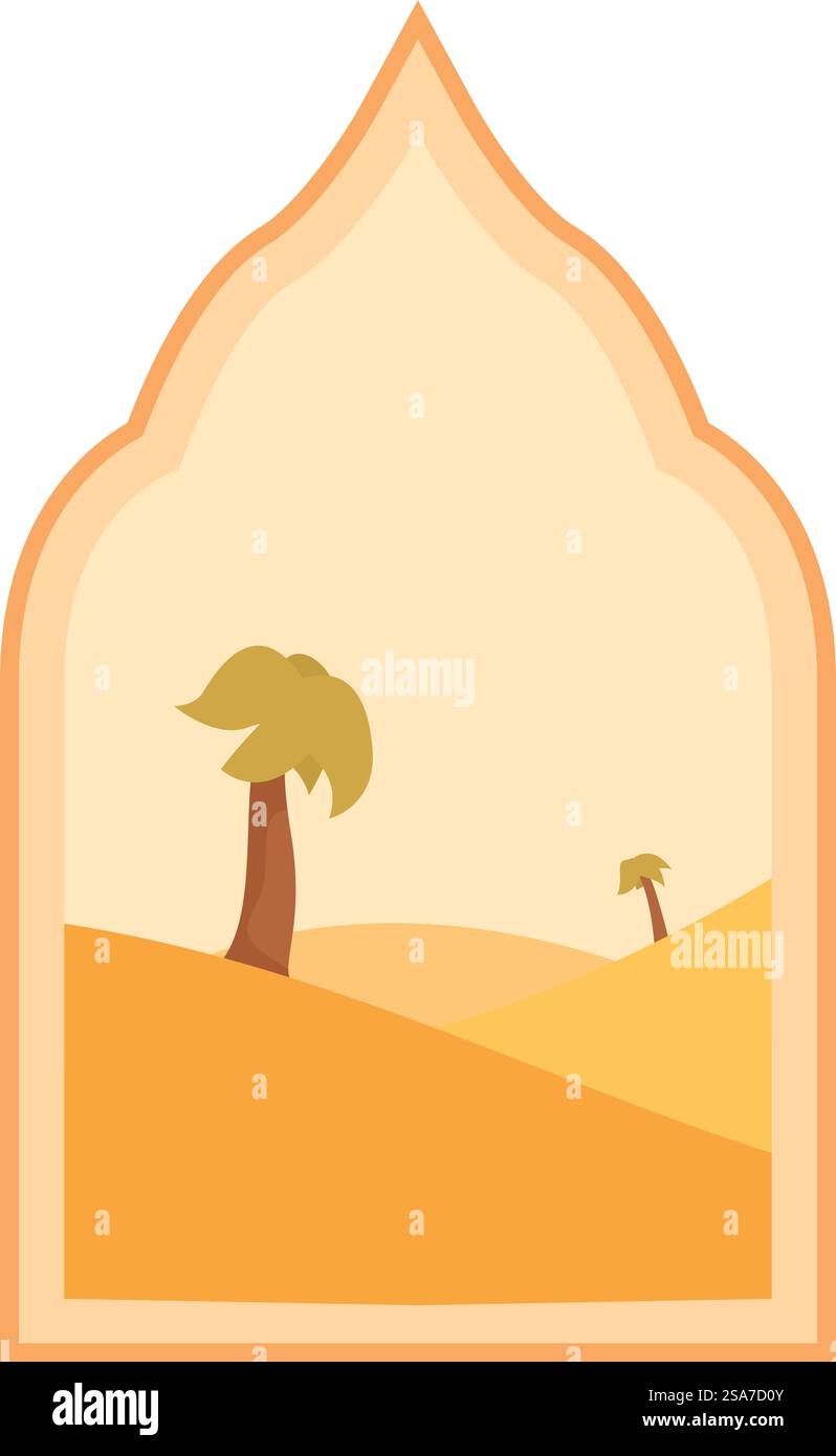 Elegant arabian style window framing a tranquil desert landscape with ...