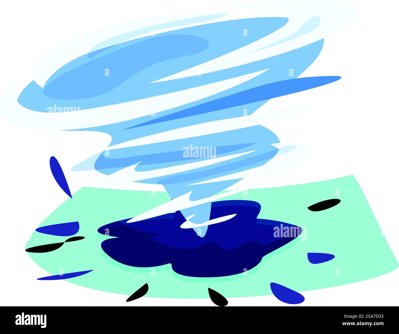 Blue tornado is rotating over land, creating chaos and destruction in ...