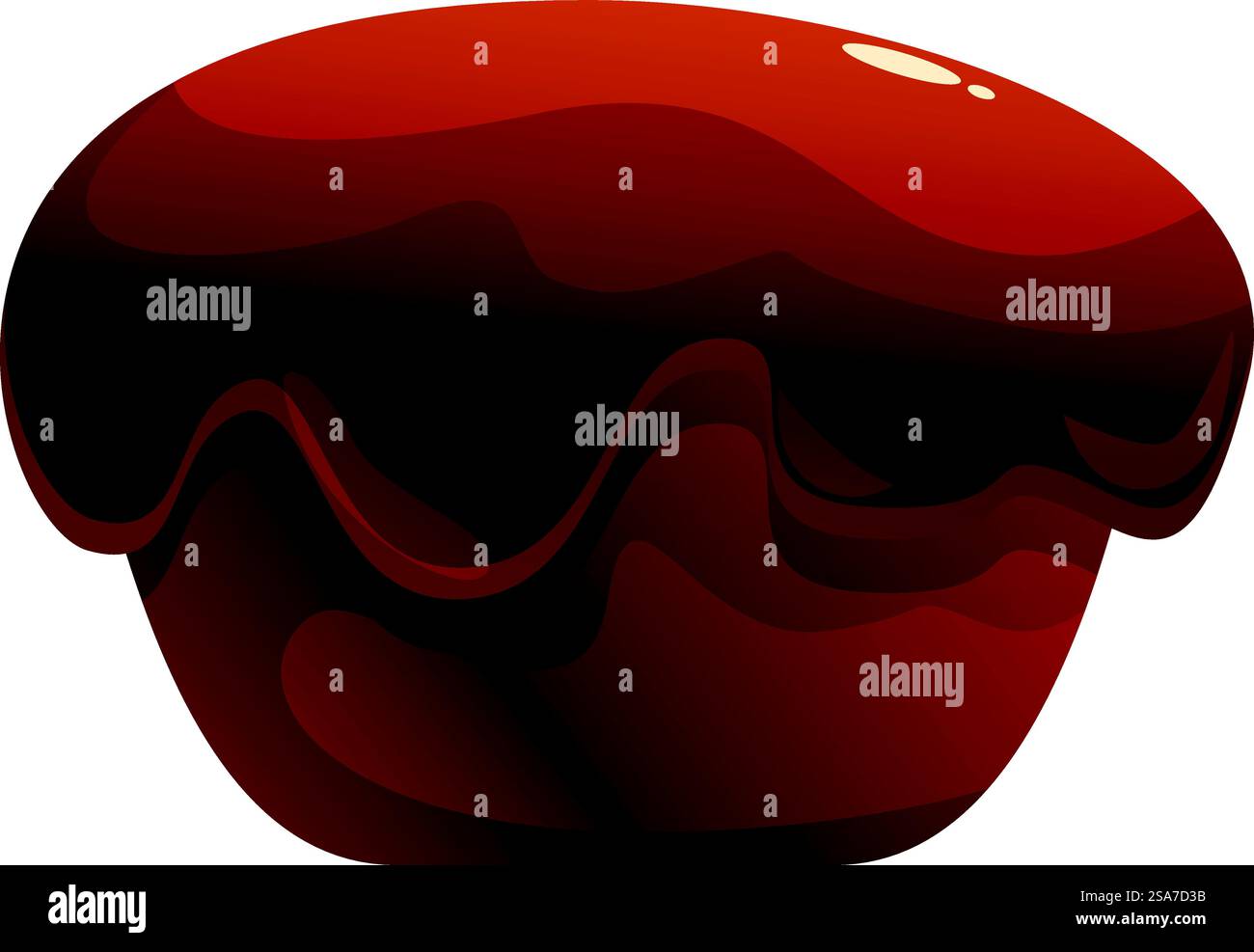 Chocolate muffin with icing dripping down the sides, isolated on a ...