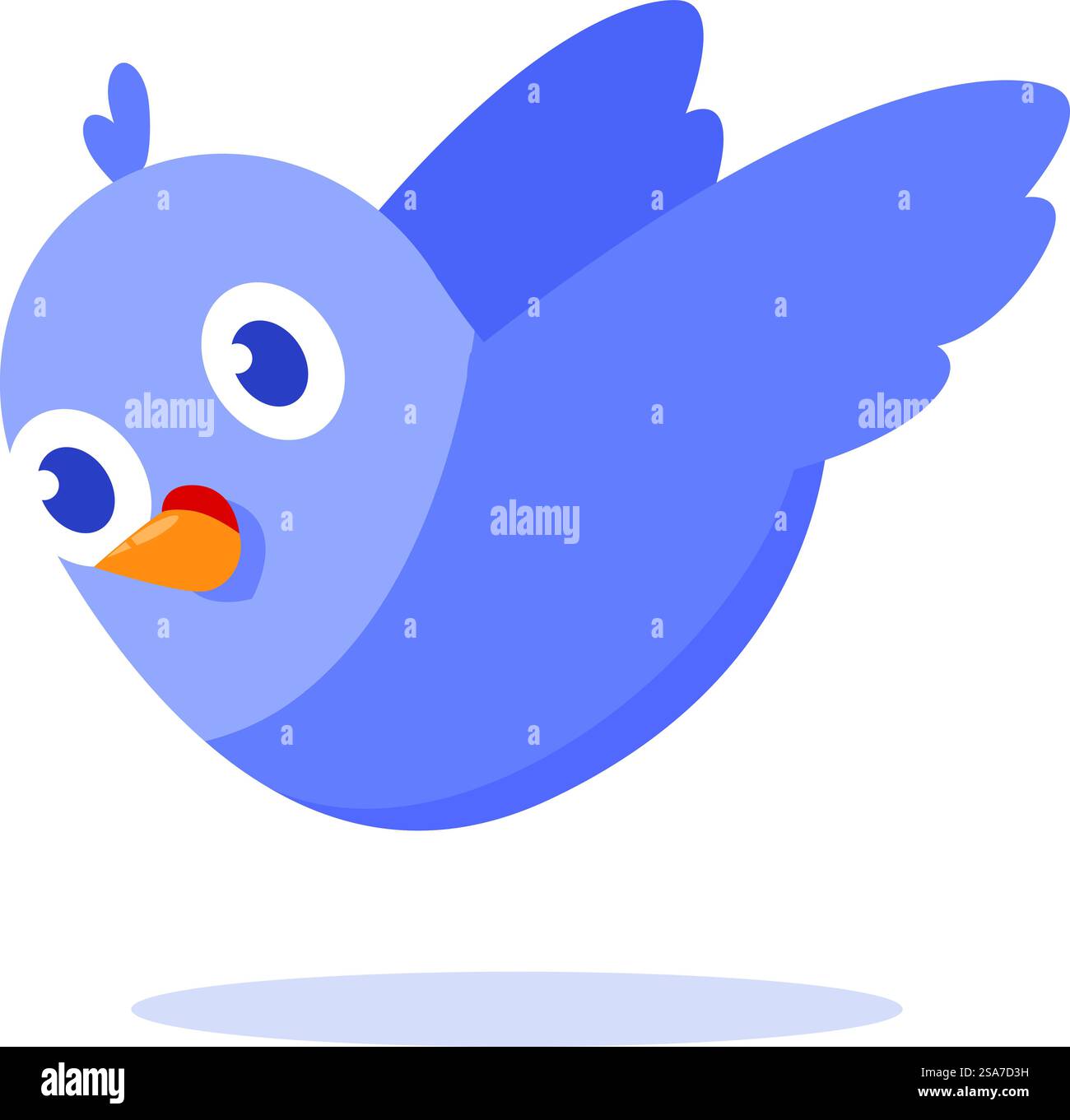 Cartoon blue bird flying with its wings spread out, evoking joy and ...