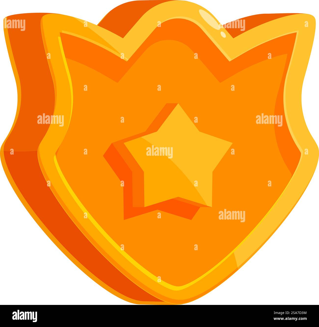 Gold shield with star protecting from danger in cartoon style isolated ...
