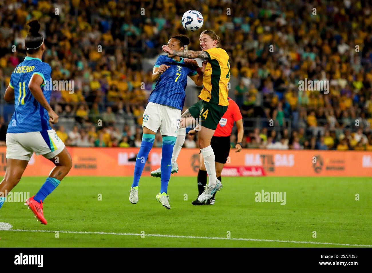 Sharni Freier seen in action during the Matildas Vs Brazil at the Gold ...