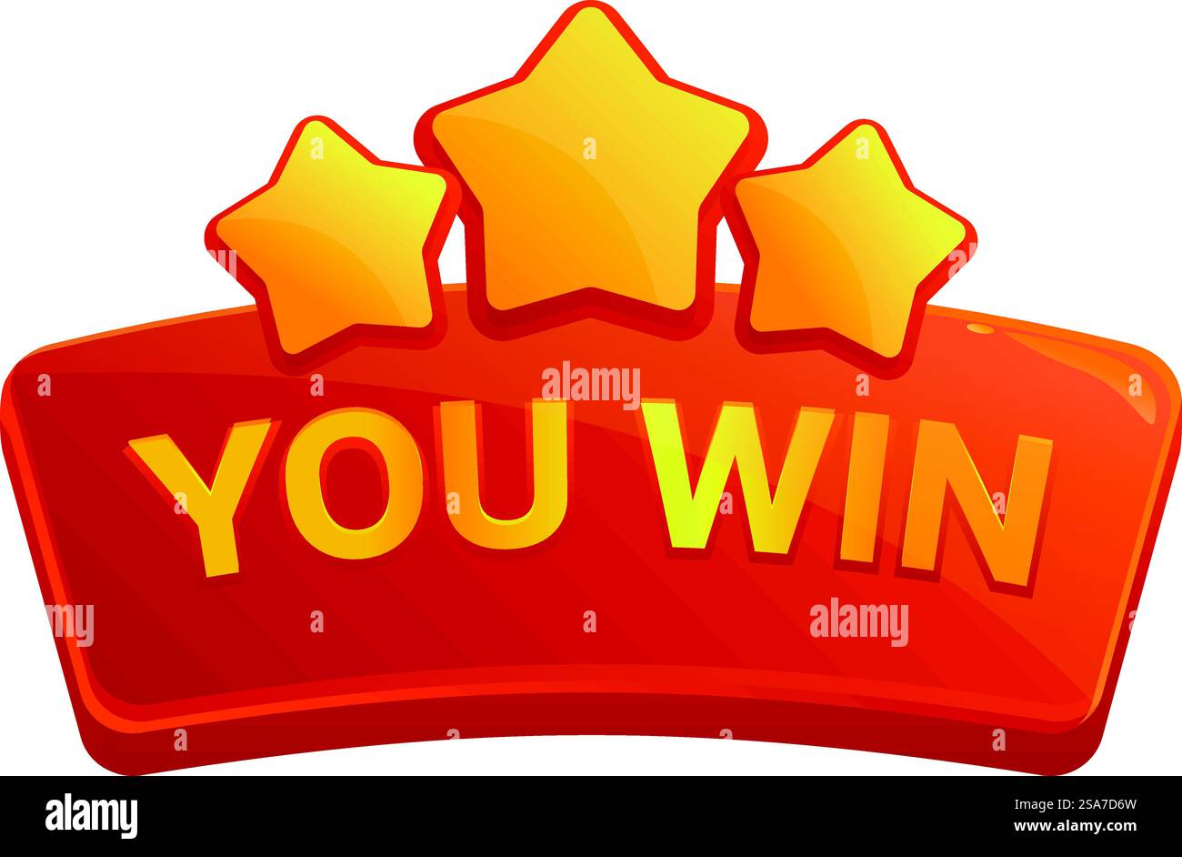 Red sign announcing victory with three golden stars, celebrating a ...