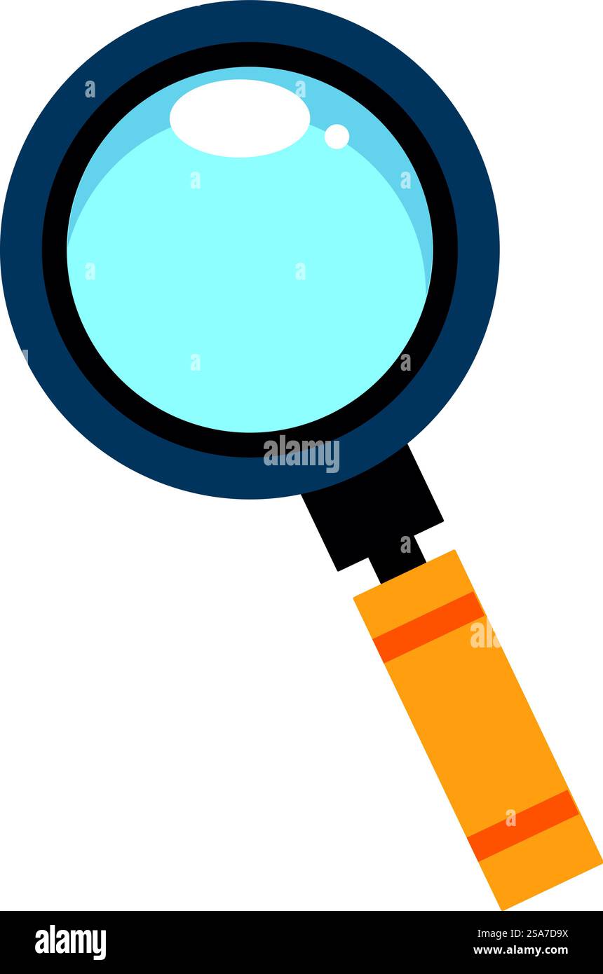 Cartoon magnifying glass with an orange handle, searching for clues and ...