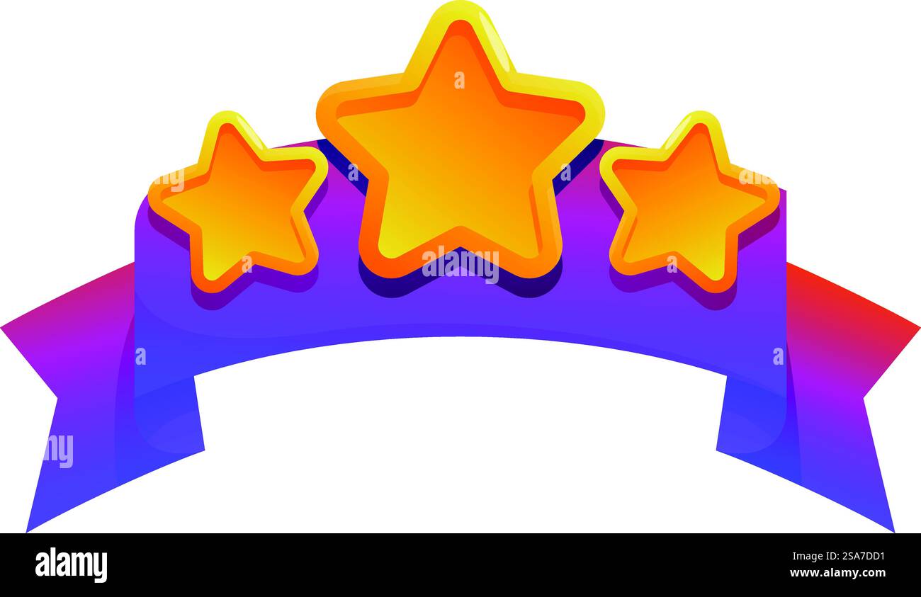 Three golden stars ranking is showing a high level of quality on purple ...