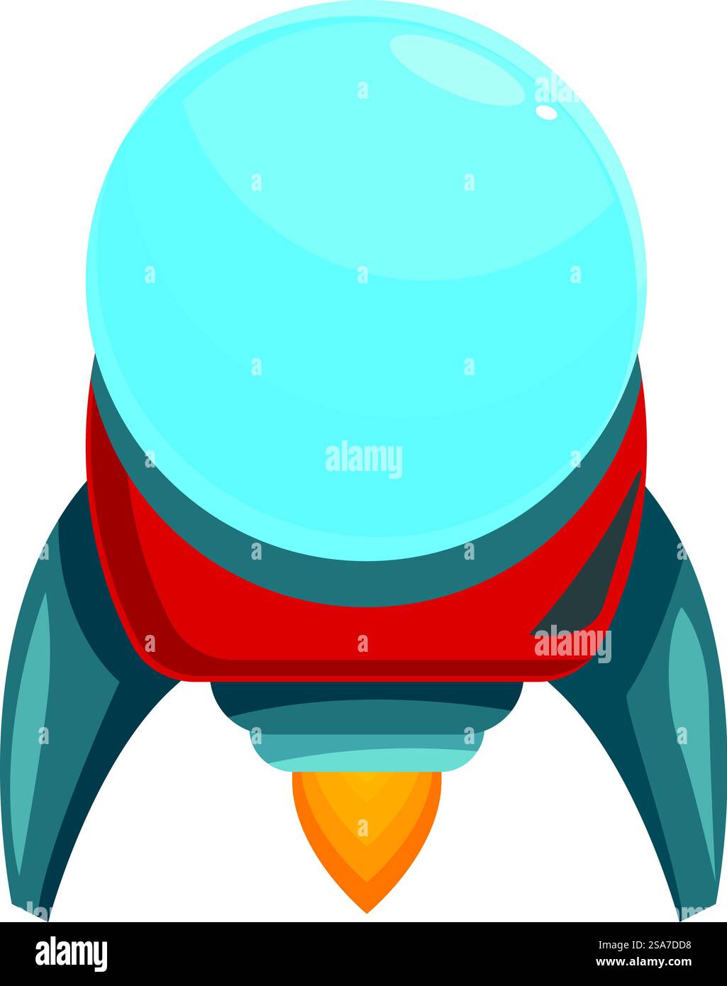 Cartoon rocket ship is flying through the air with fire trailing from ...