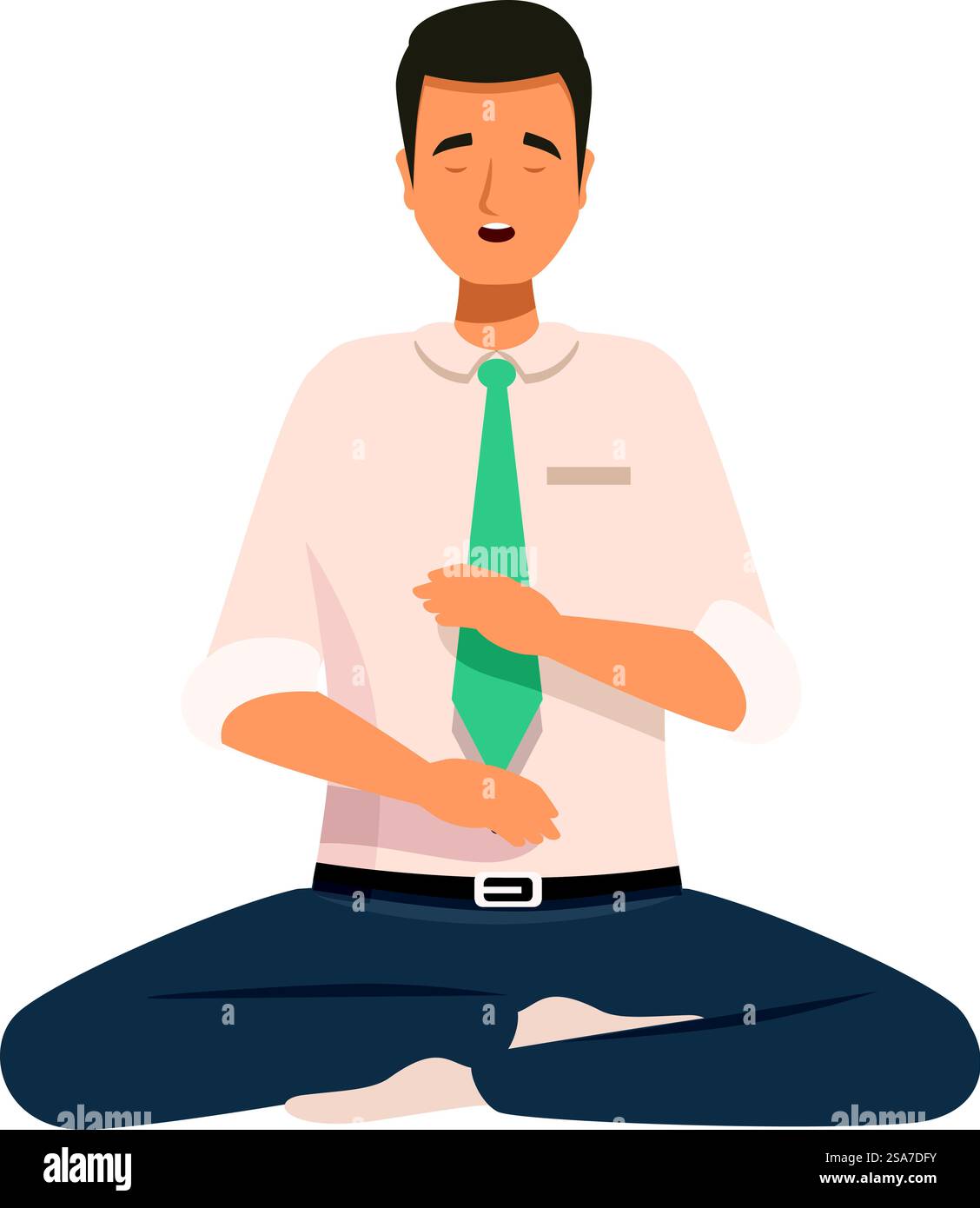 Office worker meditating to relieve stress, practicing mindfulness for ...