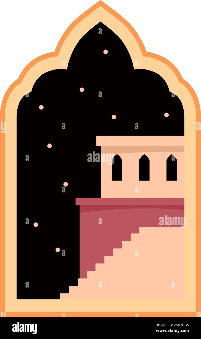 Traditional arabic style building showing at night through a classic ...