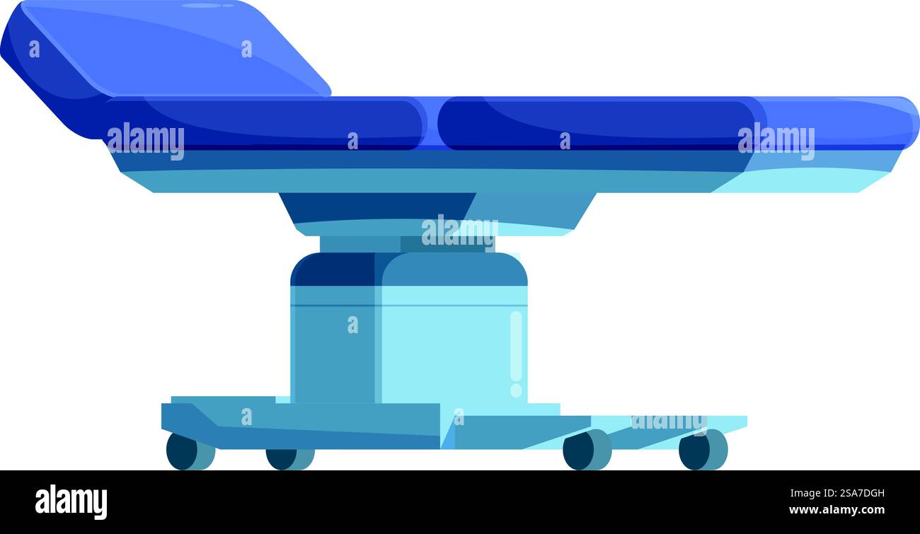 Blue medical examination table with adjustable headrest standing ...