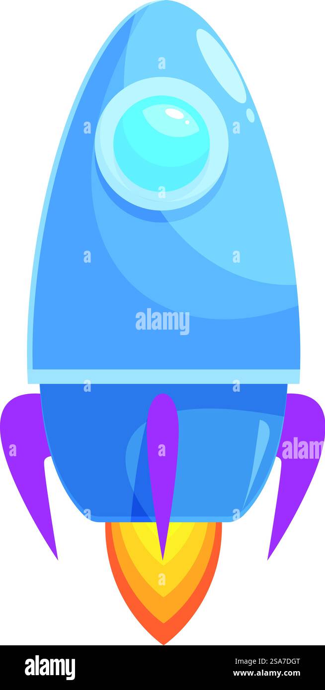 Cartoon spaceship flying with fire, representing space travel and ...