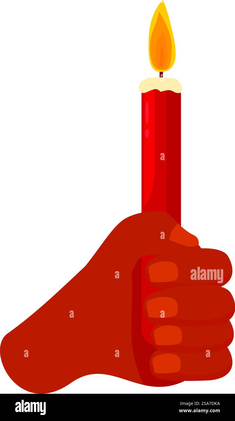 Hand holding a burning red candle, a symbol of hope, remembrance, or ...