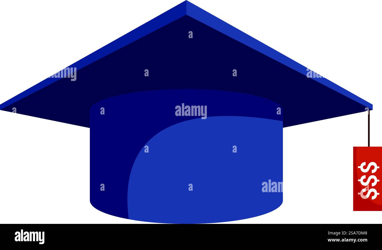 Blue graduation cap having a price tag hanging from it hi-res stock ...