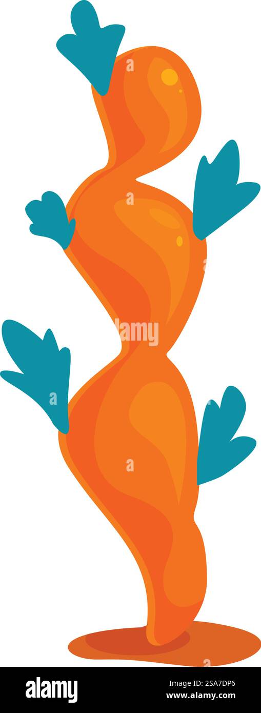 Orange alien cactus with blue leaves growing from a pile of dirt ...