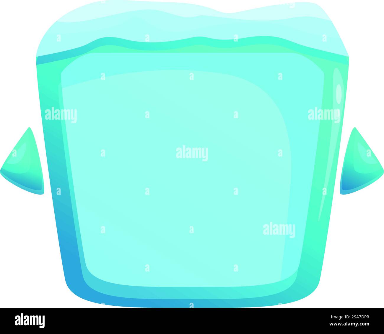 Cartoon style icon of a blue square ice cube floating in water with ...