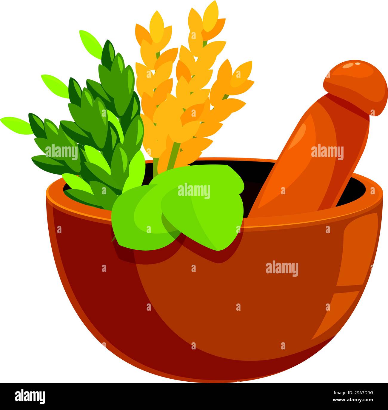 Mortar and pestle crushing herbs, illustrating the concept of herbal ...