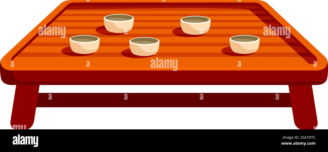 Wooden tea table holding cups, preparing for traditional japanese tea ...