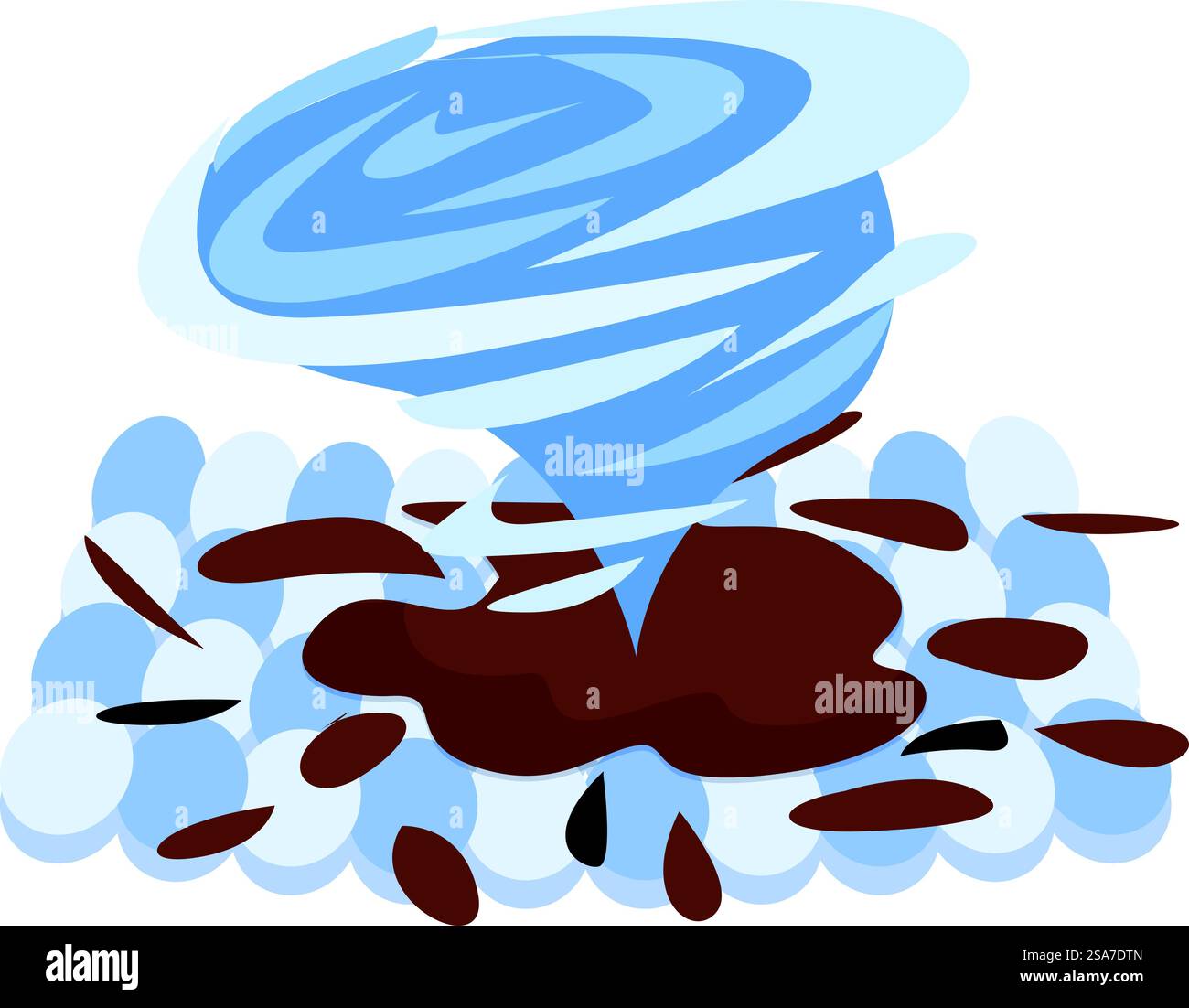Cartoon blue tornado is swirling over a brown and white surface. Blue ...