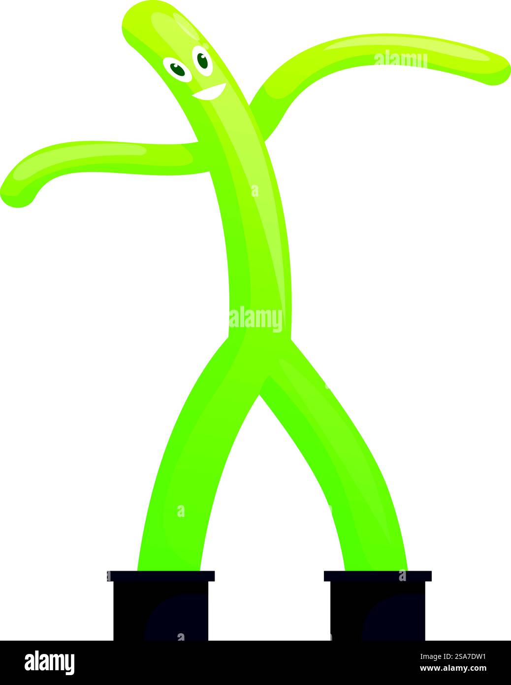 Green inflatable tube man is waving its arms in the air. Green wacky ...