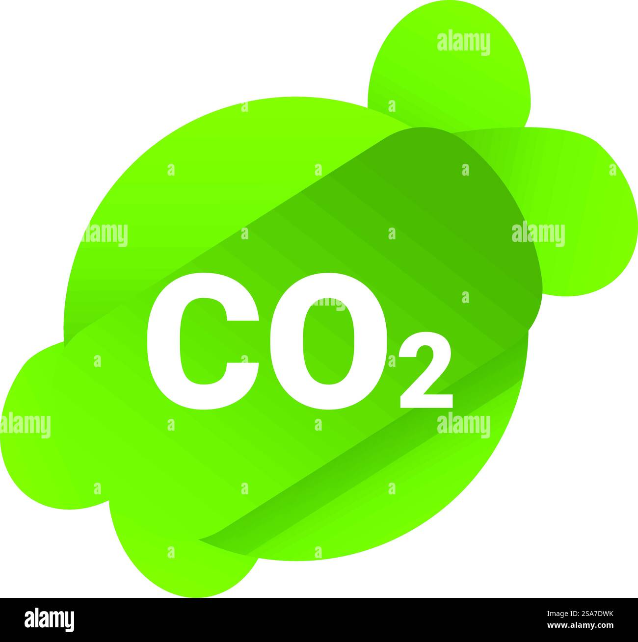 Green blob showing co2 text on white background, concept for carbon dioxide emission. Green blob ...