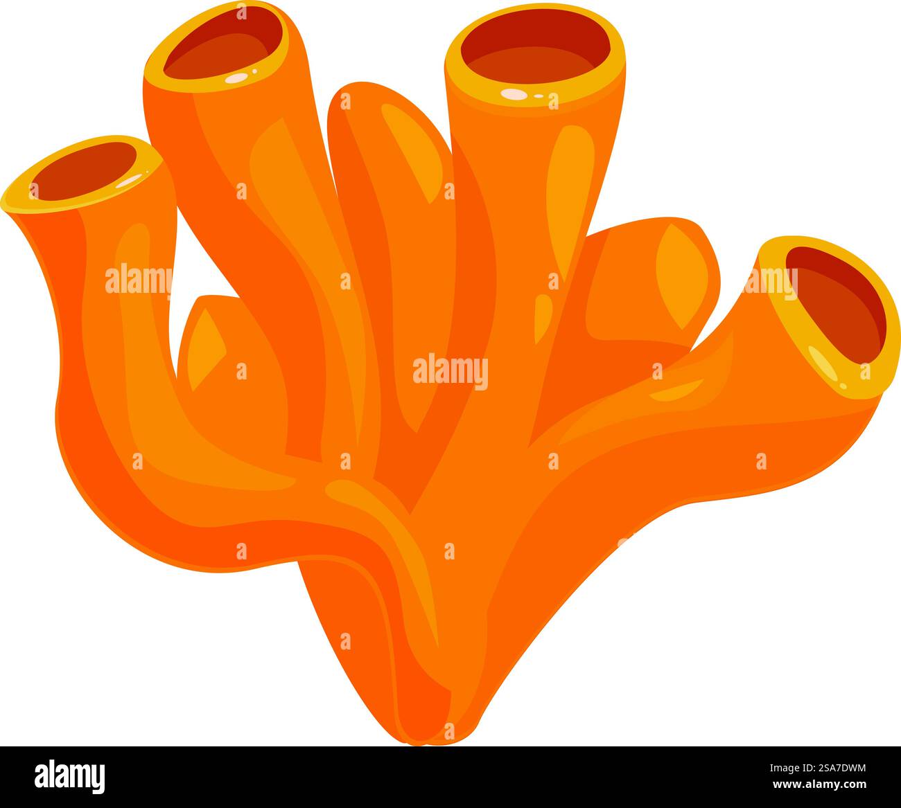 Cartoon tubular sponge growing on a solid surface underwater. Tubular ...