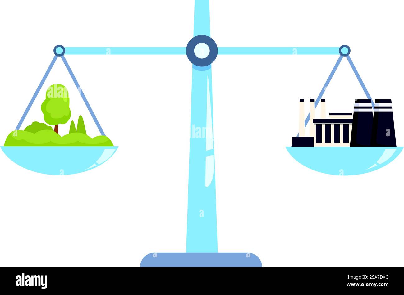 Illustration of a balance scale comparing nature and industrial ...