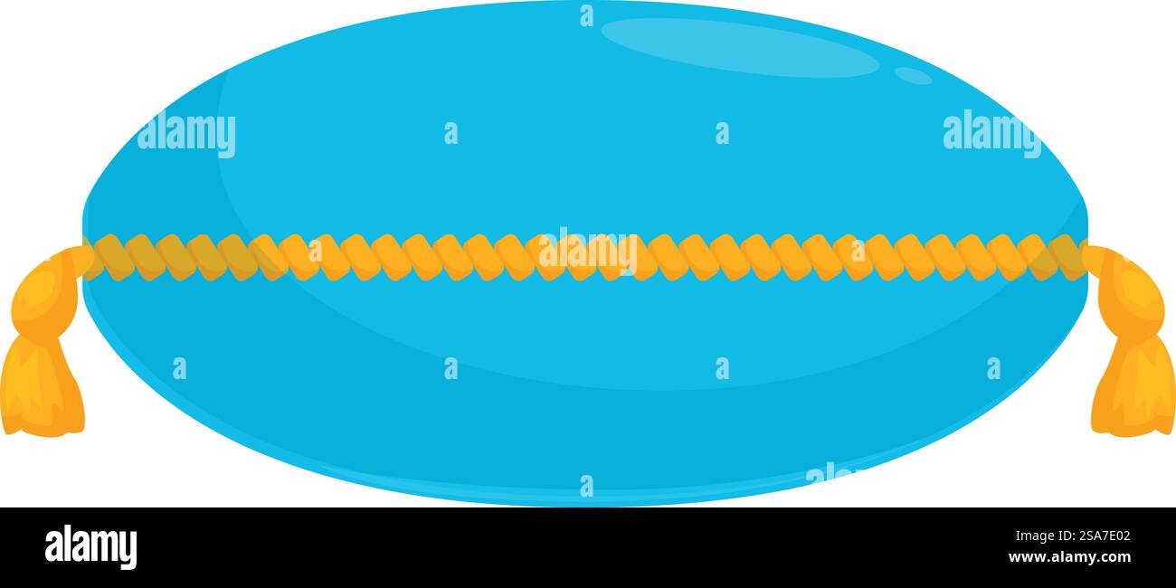 Blue oval pillow with golden rope and tassels is lying ready for ...