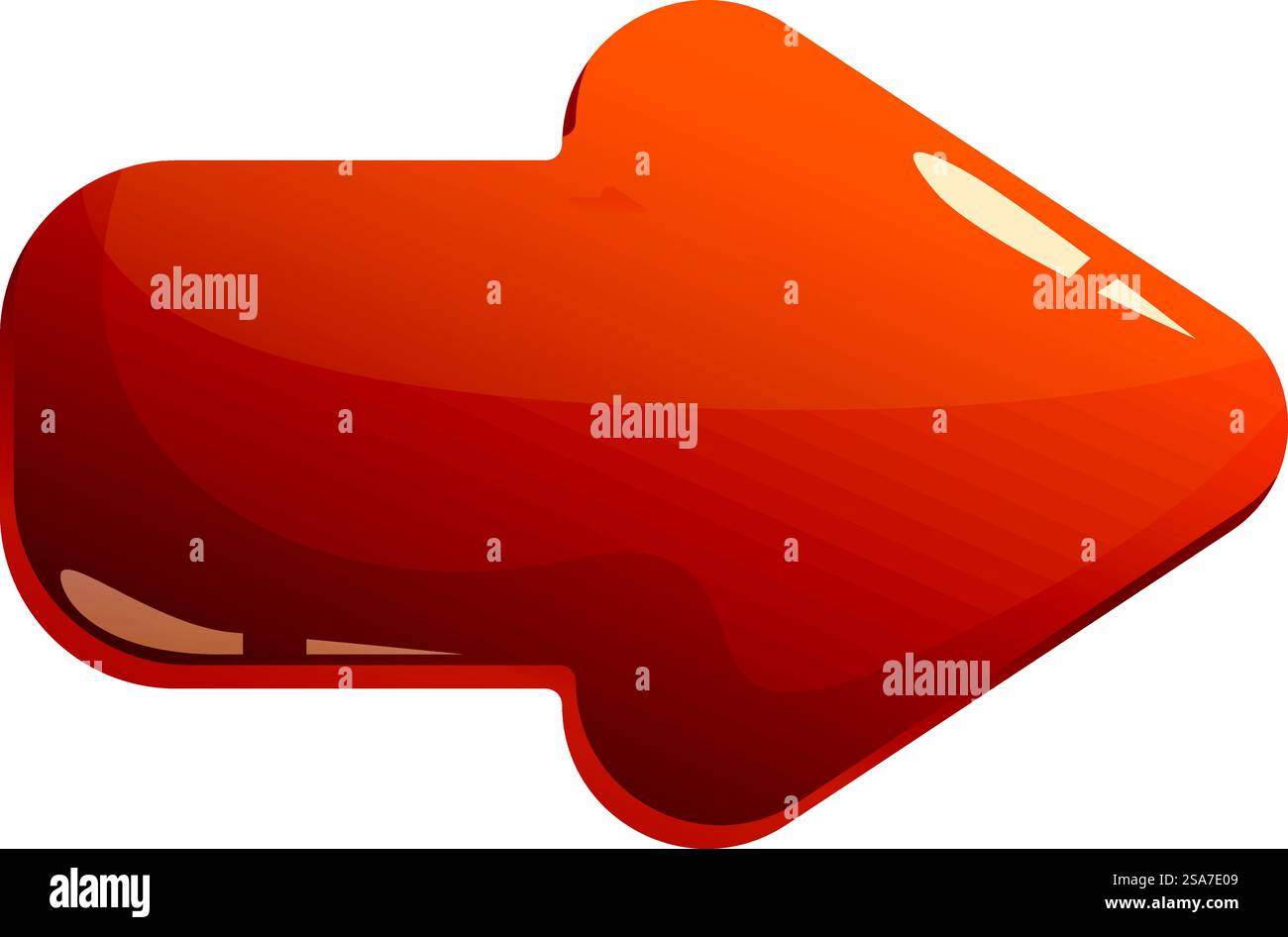Glossy orange arrow pointing right in cartoon style isolated on white ...