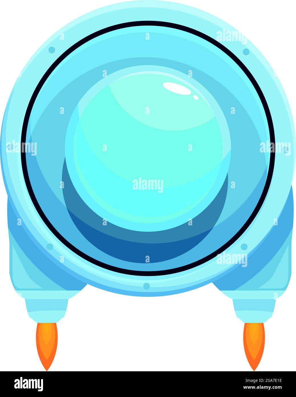 Cartoon spaceship flying with fire and blue sphere. Cartoon spaceship ...