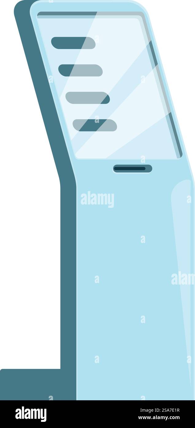 Payment terminal standing on the floor, showing an empty screen interface. Payment terminal ...