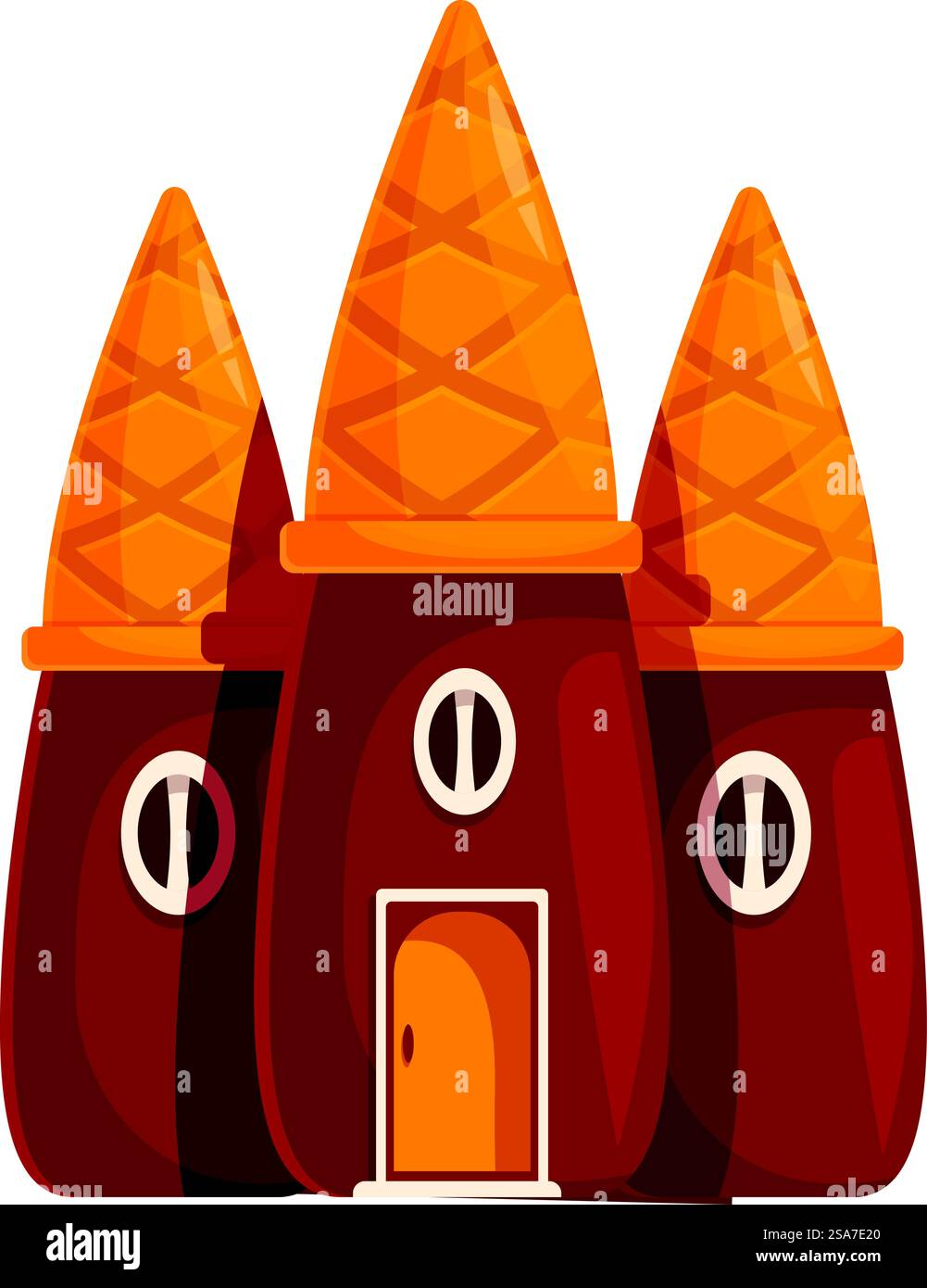 Cartoon medieval fantasy castle building, with orange pointed roofs ...