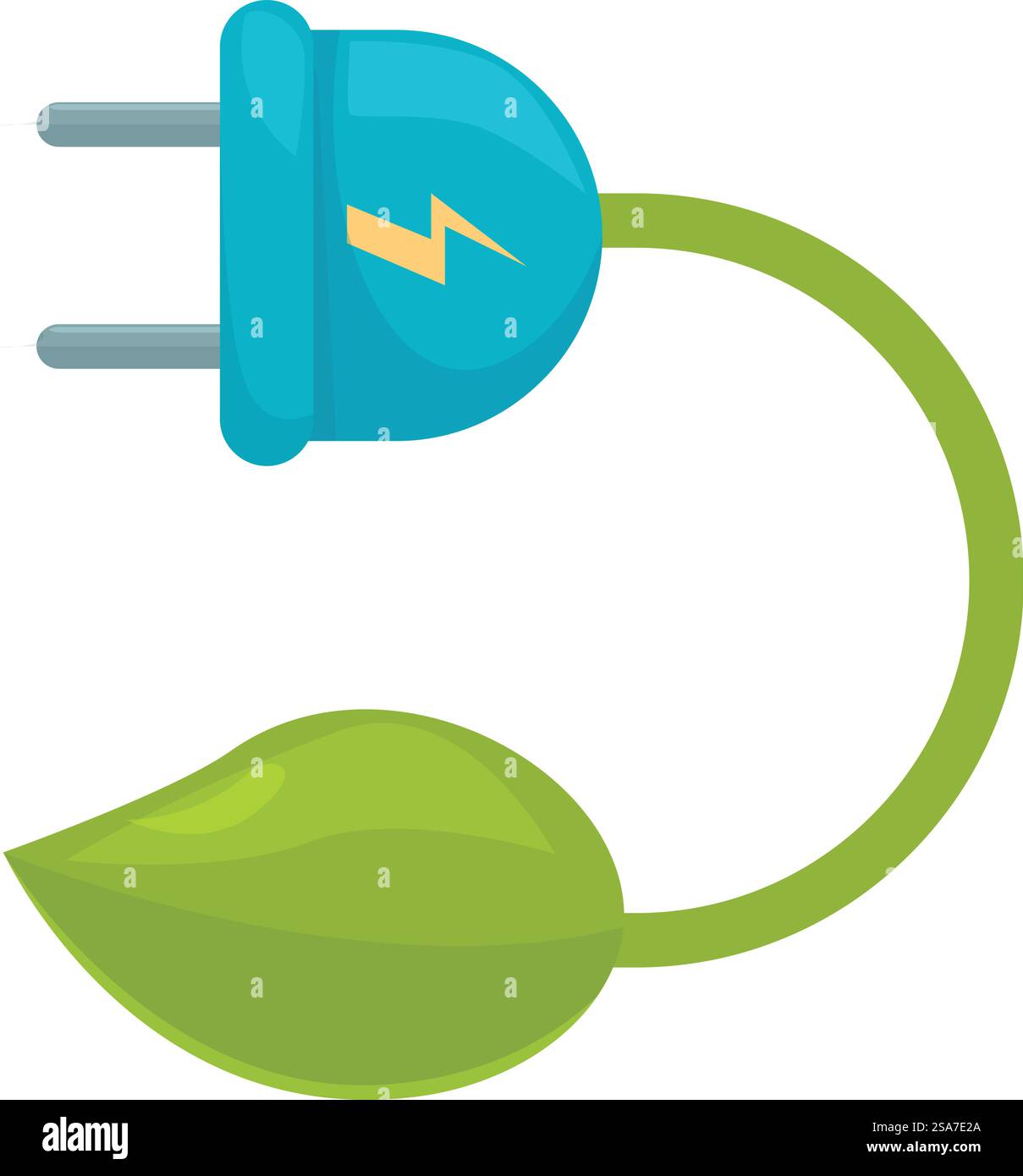 Blue electric plug and cable forming a green leaf, representing ...